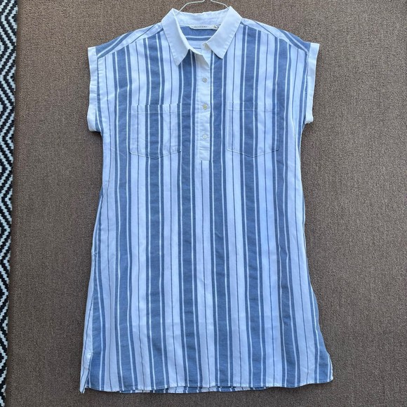 Ellison | Dresses | Ellison Blue White Striped Shirt Dress Pockets Size ...